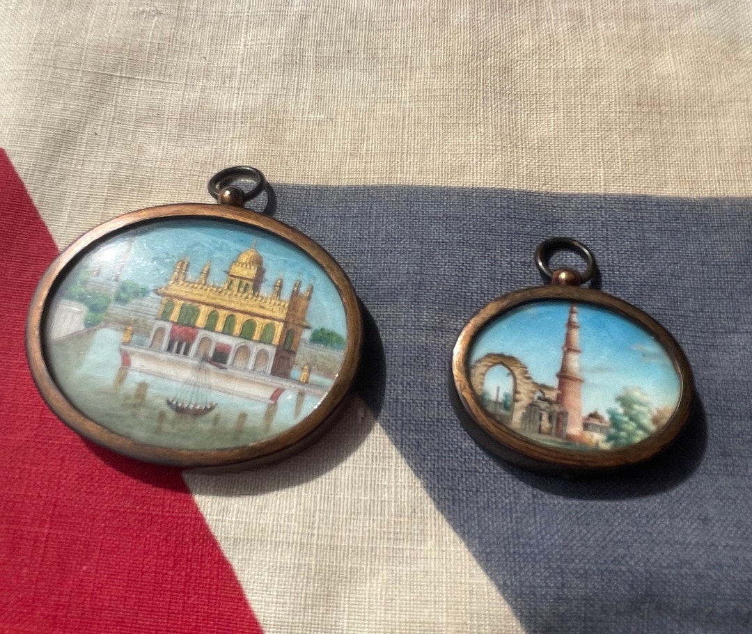 Two Anglo Indian Miniature Grand Tour Plaques One of the Taj Mahal ...