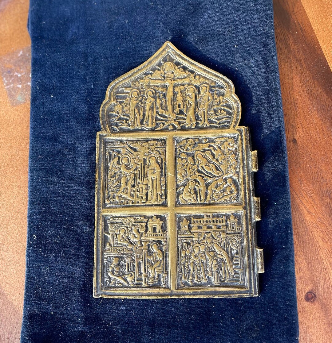 A Medieval Bronze/brass Religious Icon With Saints 1600-1700 AD 16cm ...