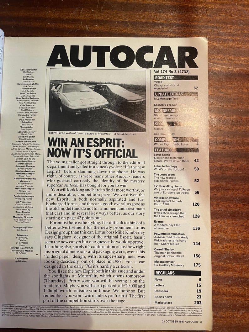 Vintage Autocar Magazine – Full Motorfair Show Guide (21 October 1987 ...