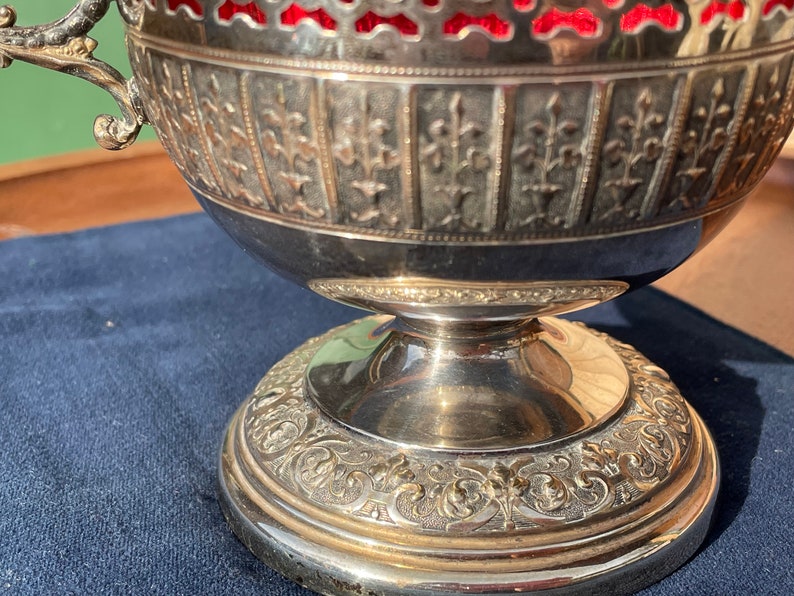 Antique WMF Plated Sugar Bowl – Art Nouveau Cranberry Glass Insert - Etsy