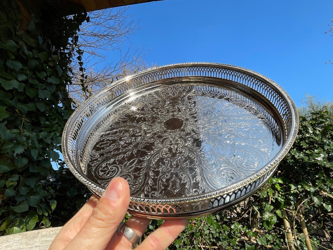 Early 20th Century English Silver Plated Galleried Tray, Ornate Chased ...