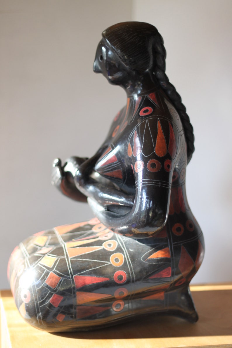 Large Glazed Terracotta Blackware Sculpture of a Mother Figure Feeding ...