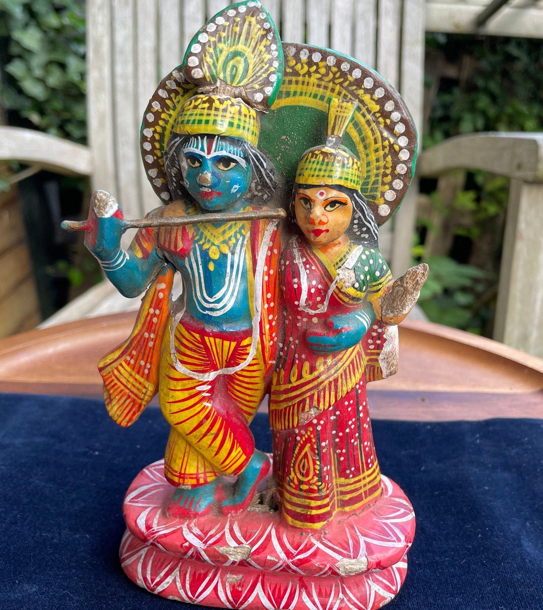 Antique Indian Radha Krishna Figurine – Hand Painted Folk Art Statue ...