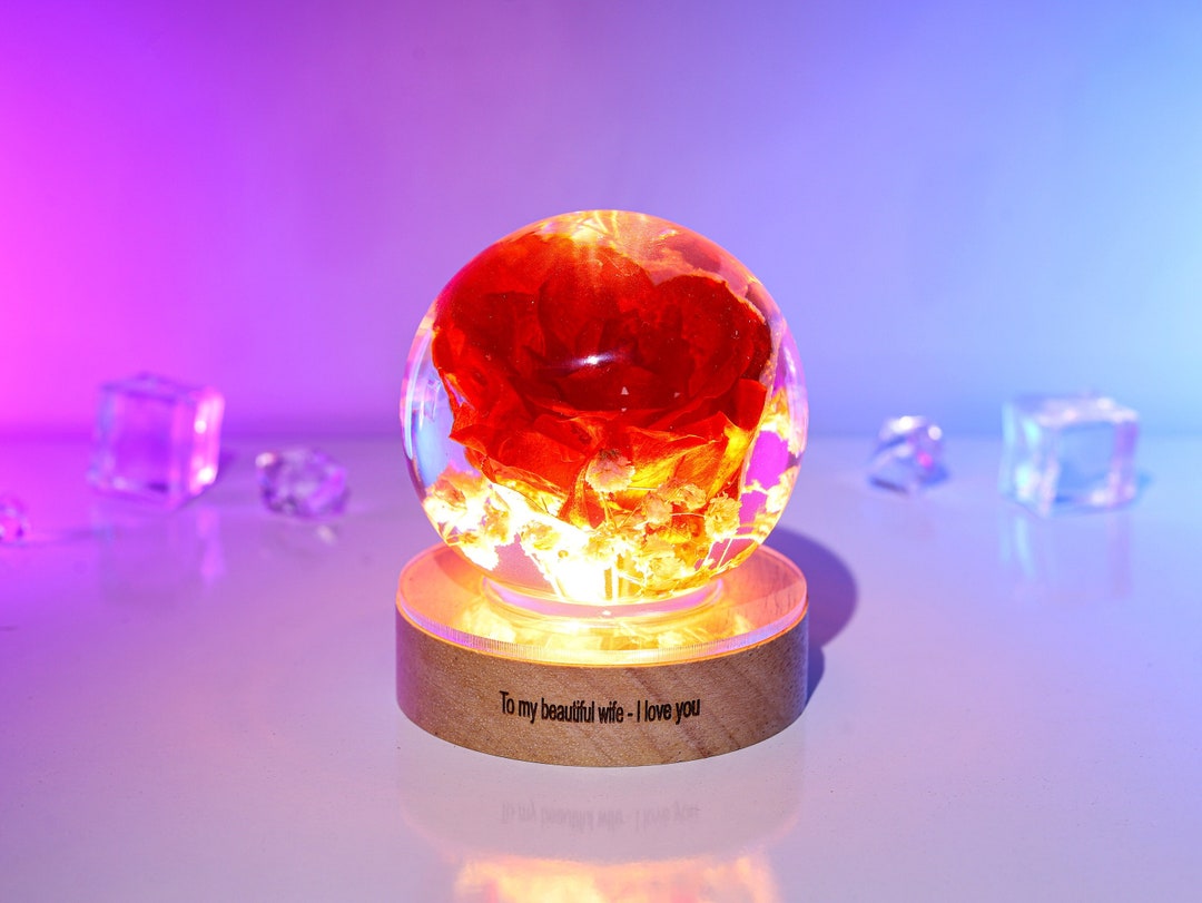 Personalized Rose Flower Night Light, Real Rose Epoxy Lamp, 5th ...
