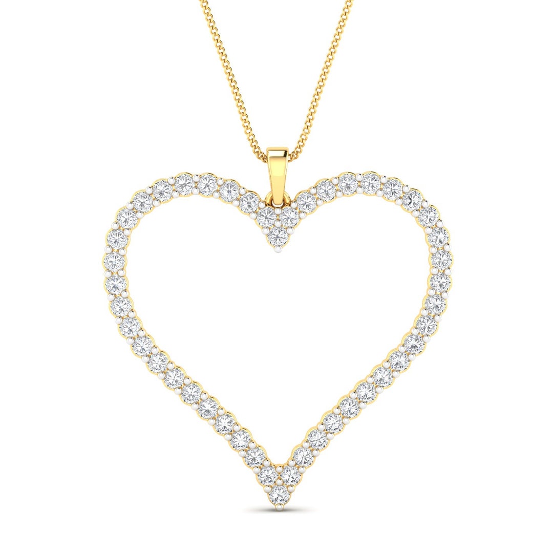 Big Heart Love Pendant Neckalce in 14KT Solid Gold 1.53ct Round White ...