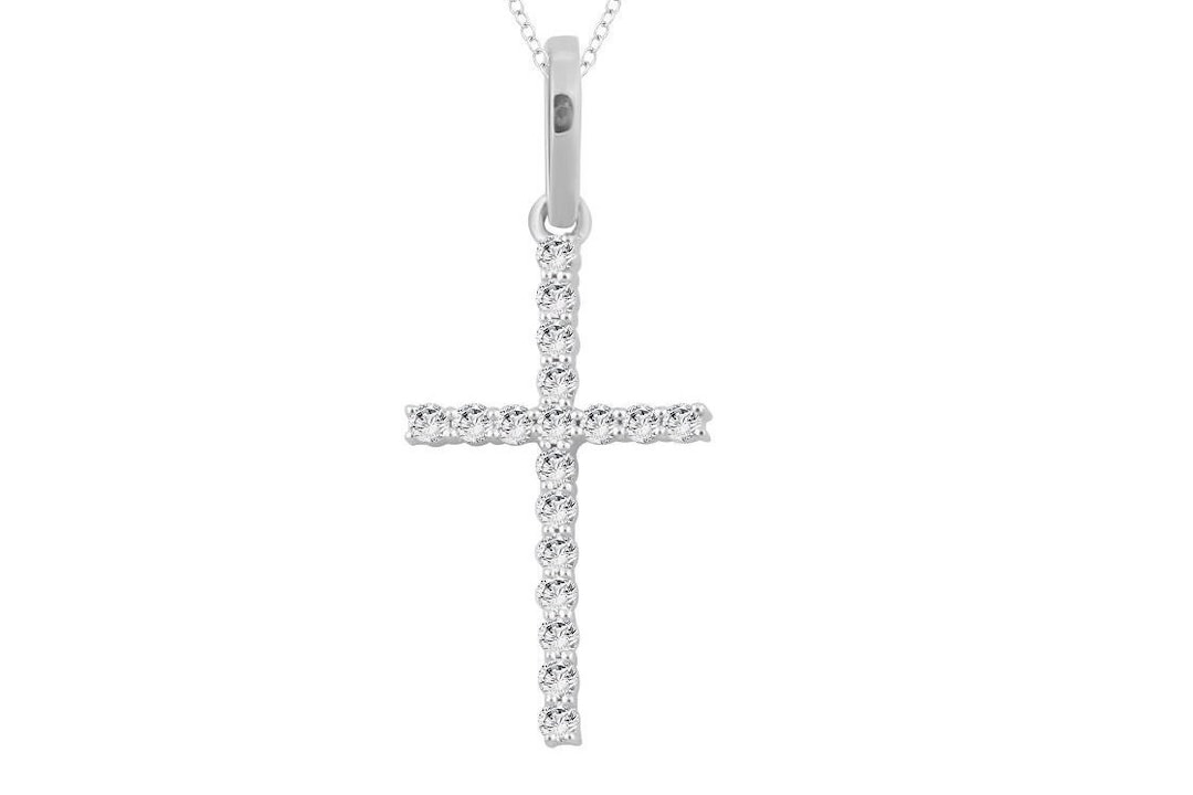 Simple Cross Pendant in 14KT White Gold With Matching Chain 0.22ct ...