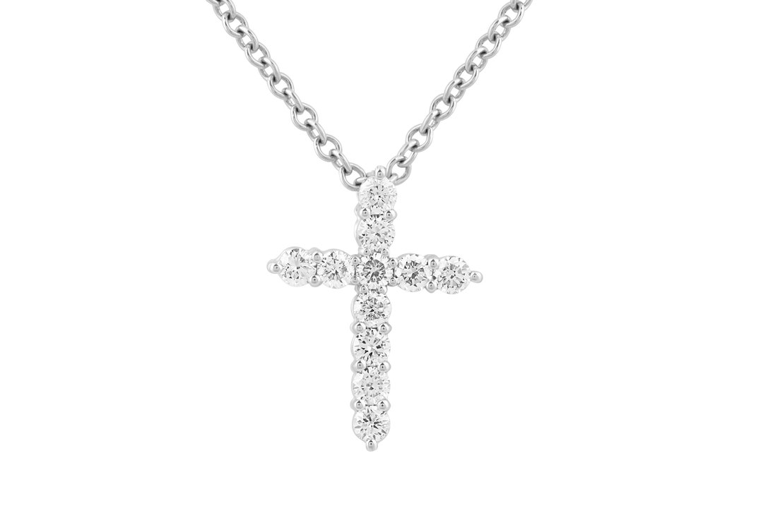 Simple Cross Pendant Necklace in 14KT White Gold 0.33ct Round White ...