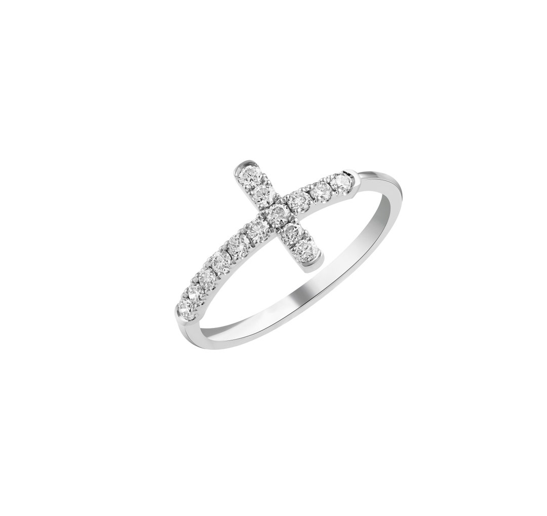0.28ct Round White Natural Diamond Women's Cross Ring in 14KT White Gold - Etsy