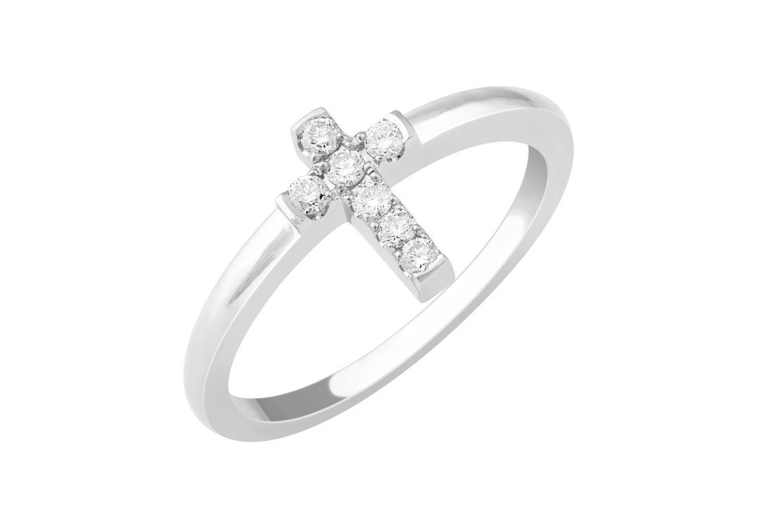 0.15ct Round White Natural Diamond Simple Cross Ring in 14KT White Gold - Etsy