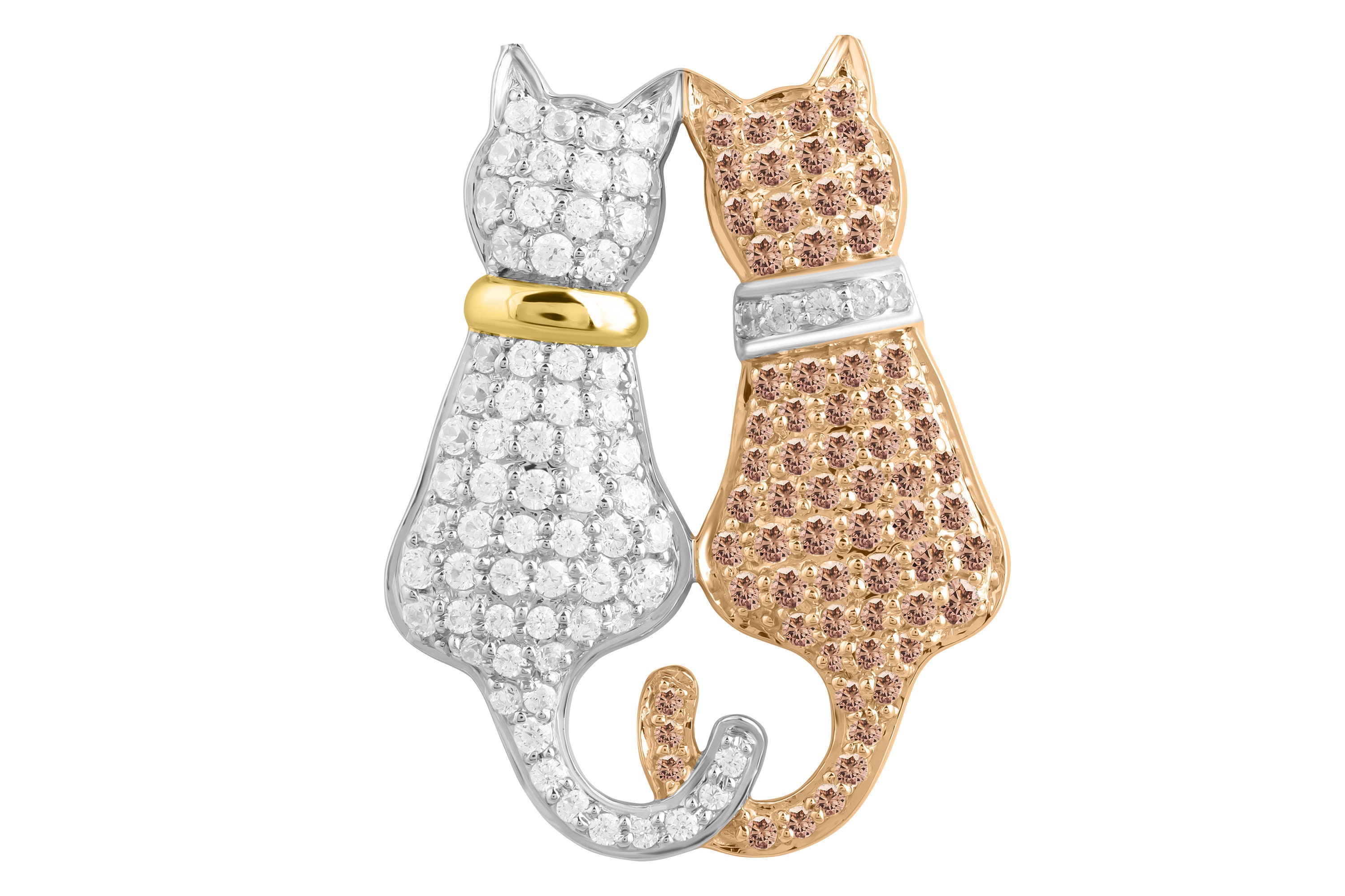 Cute Cat Couple Necklace in 14KT White Gold 0.68ct Round and Blue ...