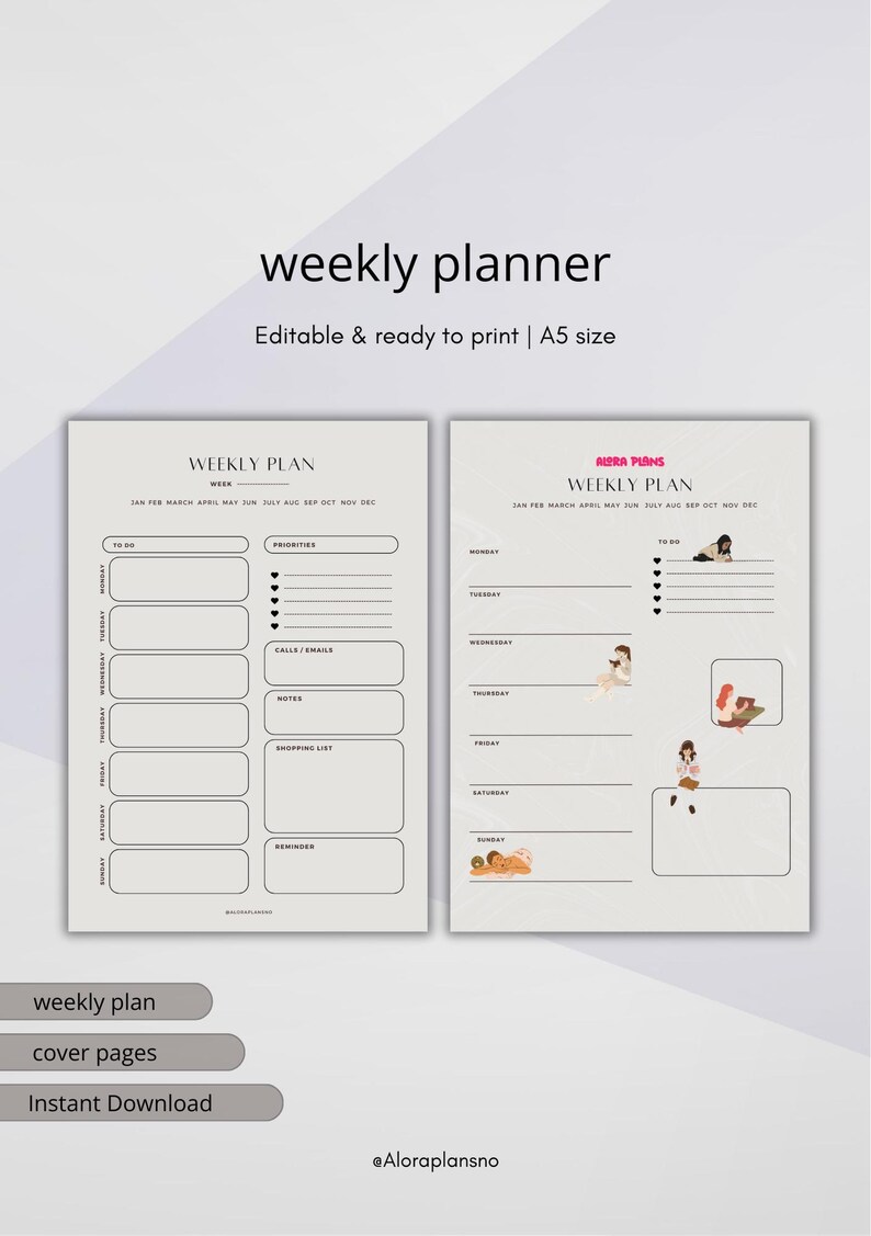 Weekly Planner Printable To-do List for Each Day, Priorities, Calls ...