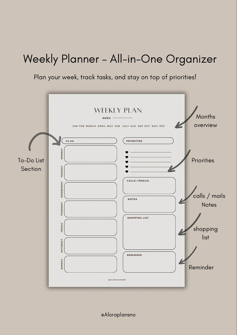 Weekly Planner Printable – To-do List for Each Day, Priorities, Calls ...