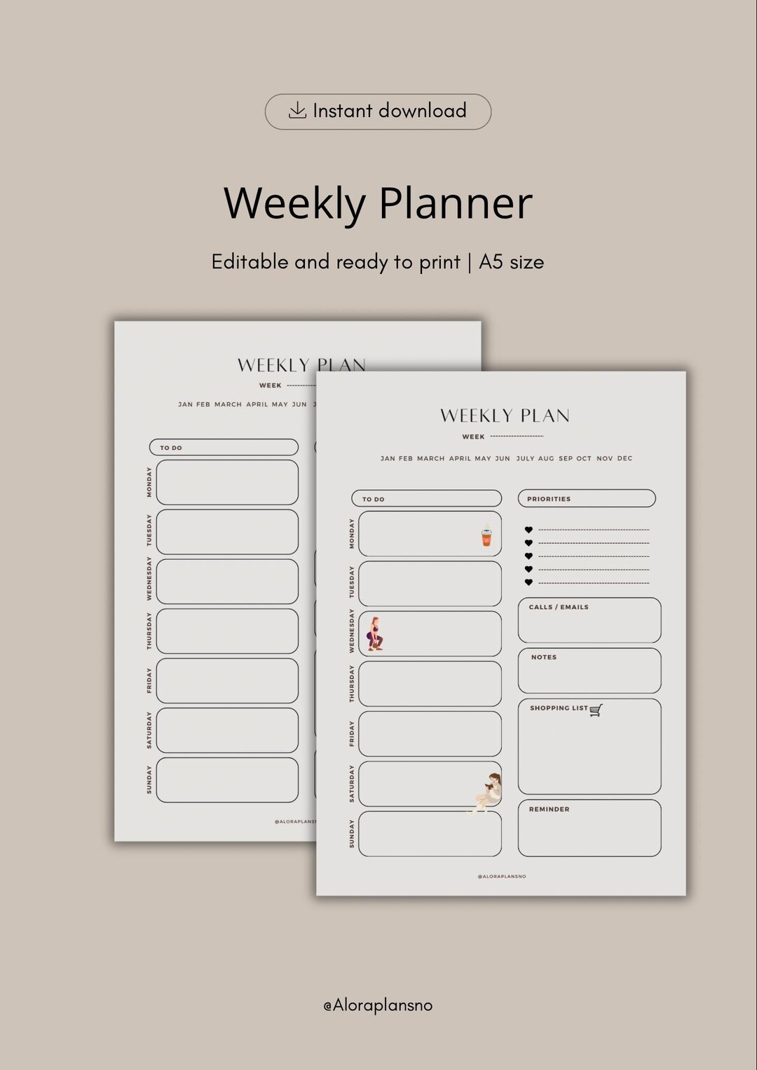 Weekly Planner Printable – To-do List for Each Day, Priorities, Calls ...