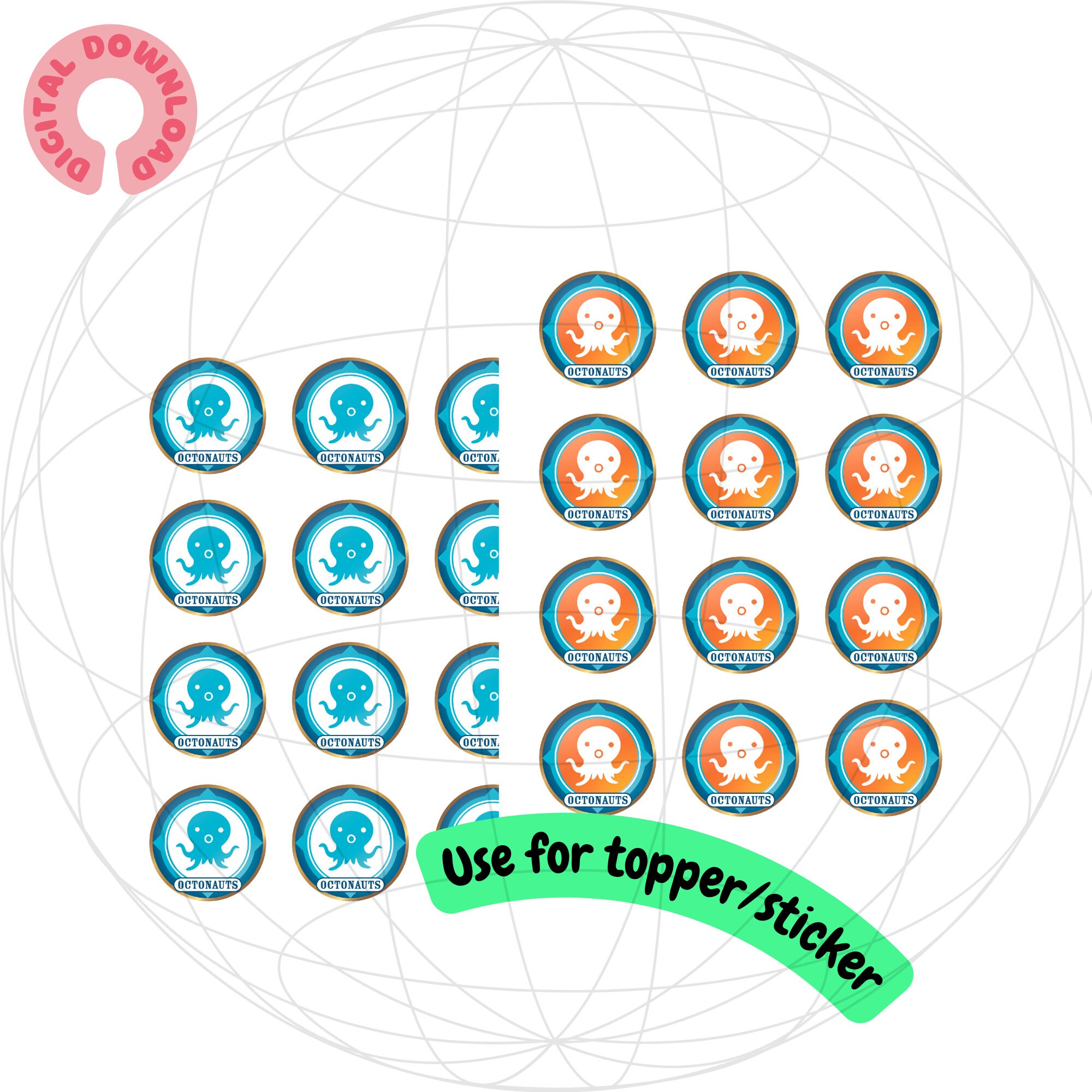 Badge Digital Printable, Birthday Party PDF, Topper Sticker Octo - Etsy
