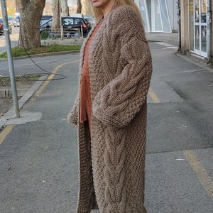 Floor Lengths Sweater Cardigan, Wool Cable Knit Cardigan, Oversize ...