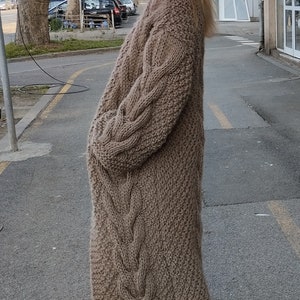 Floor Lengths Sweater Cardigan, Wool Cable Knit Cardigan, Oversize ...