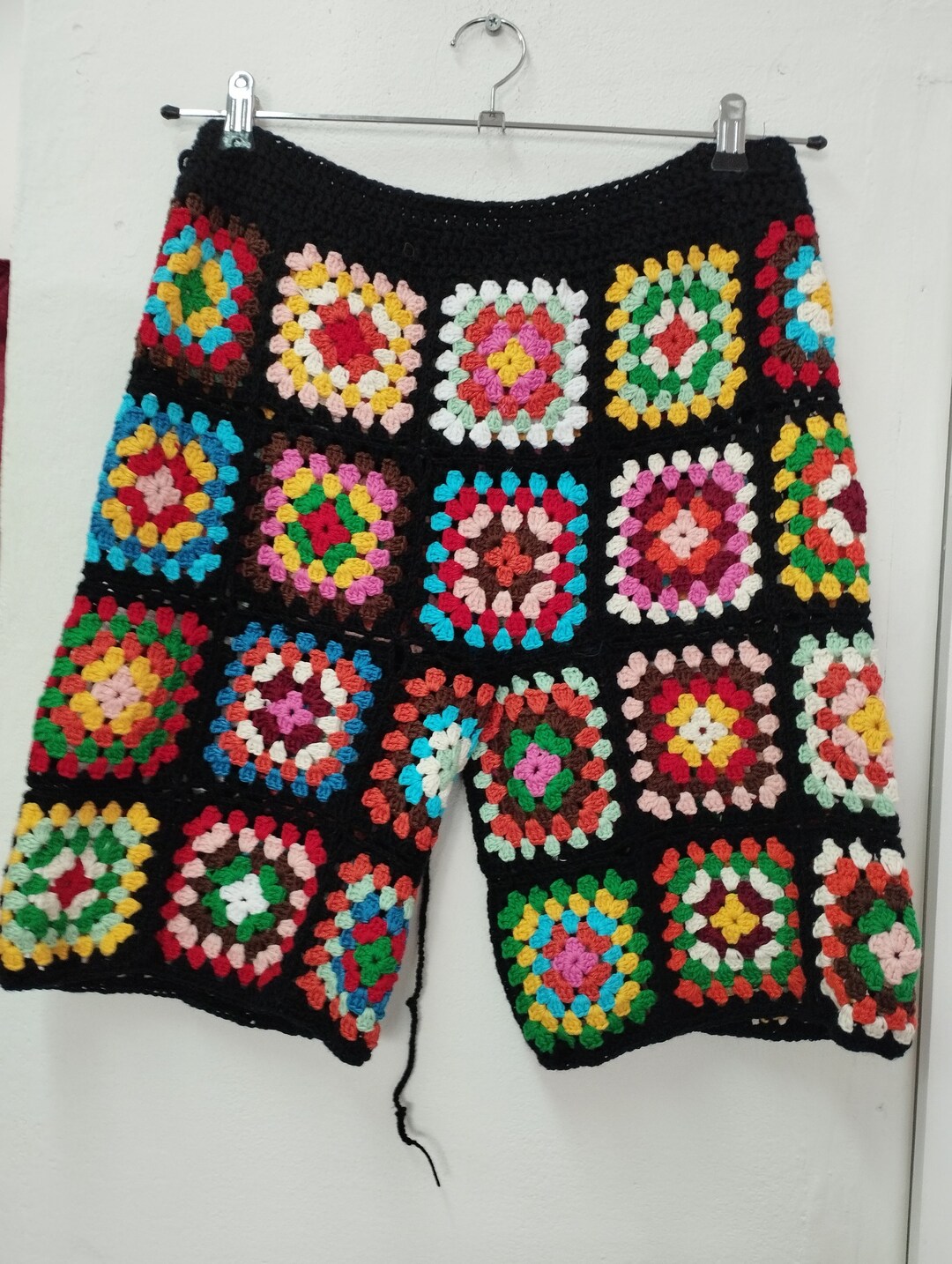 Granny Squares Multicolor Knit Men's Short, Holey Knitted Beach Shorts ...