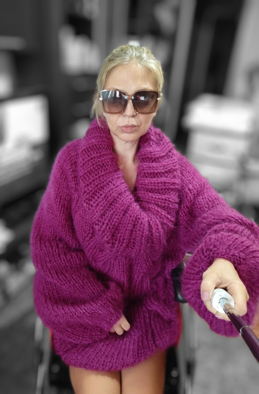 Mohair Oversize Thick Sweater, Fluffy Fuchsia Long Knit Pullover, Giant ...