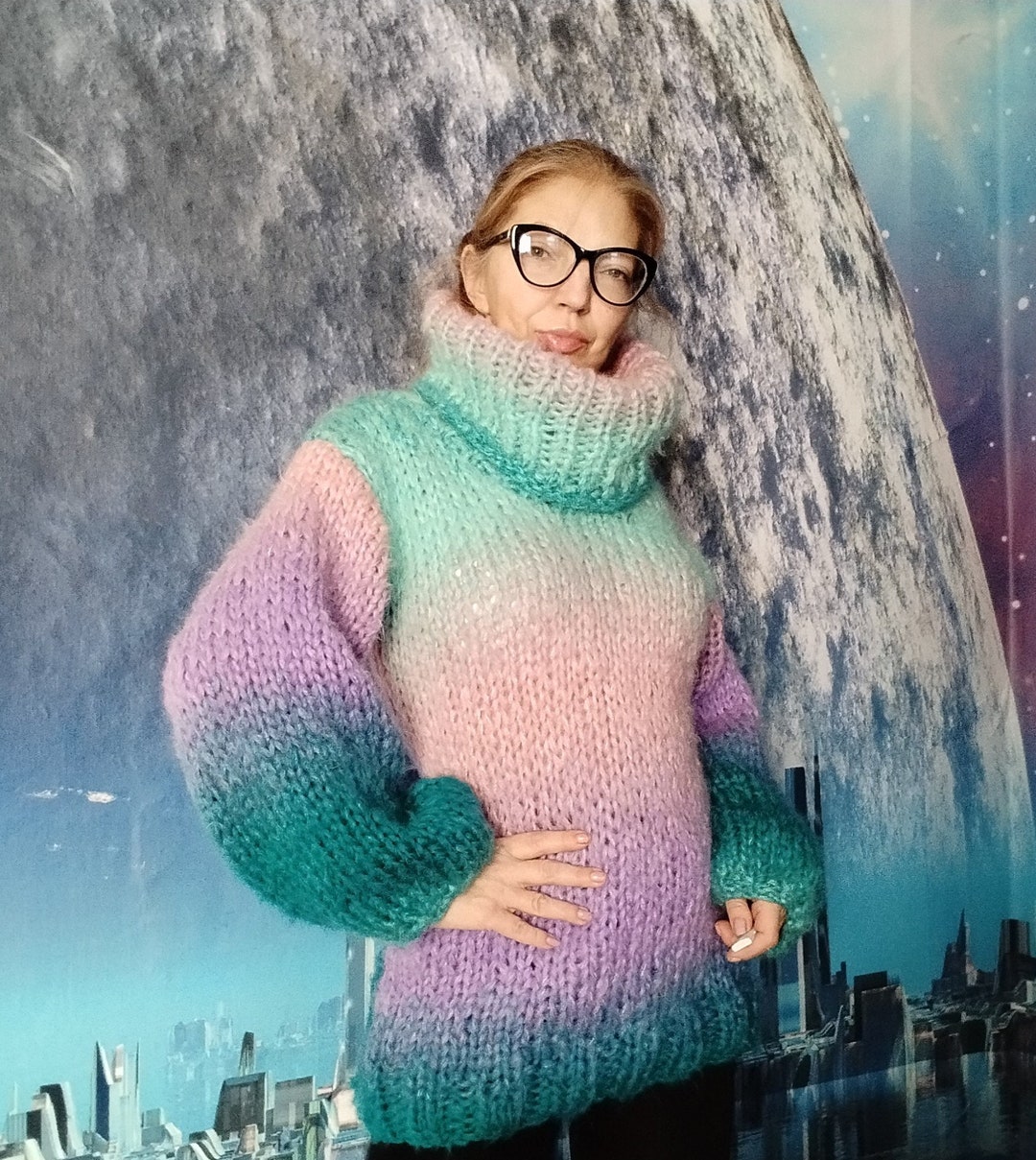 Ombre Gradient Fade Pullover, Fluffy Mohair Sweater, Chunky Knit ...