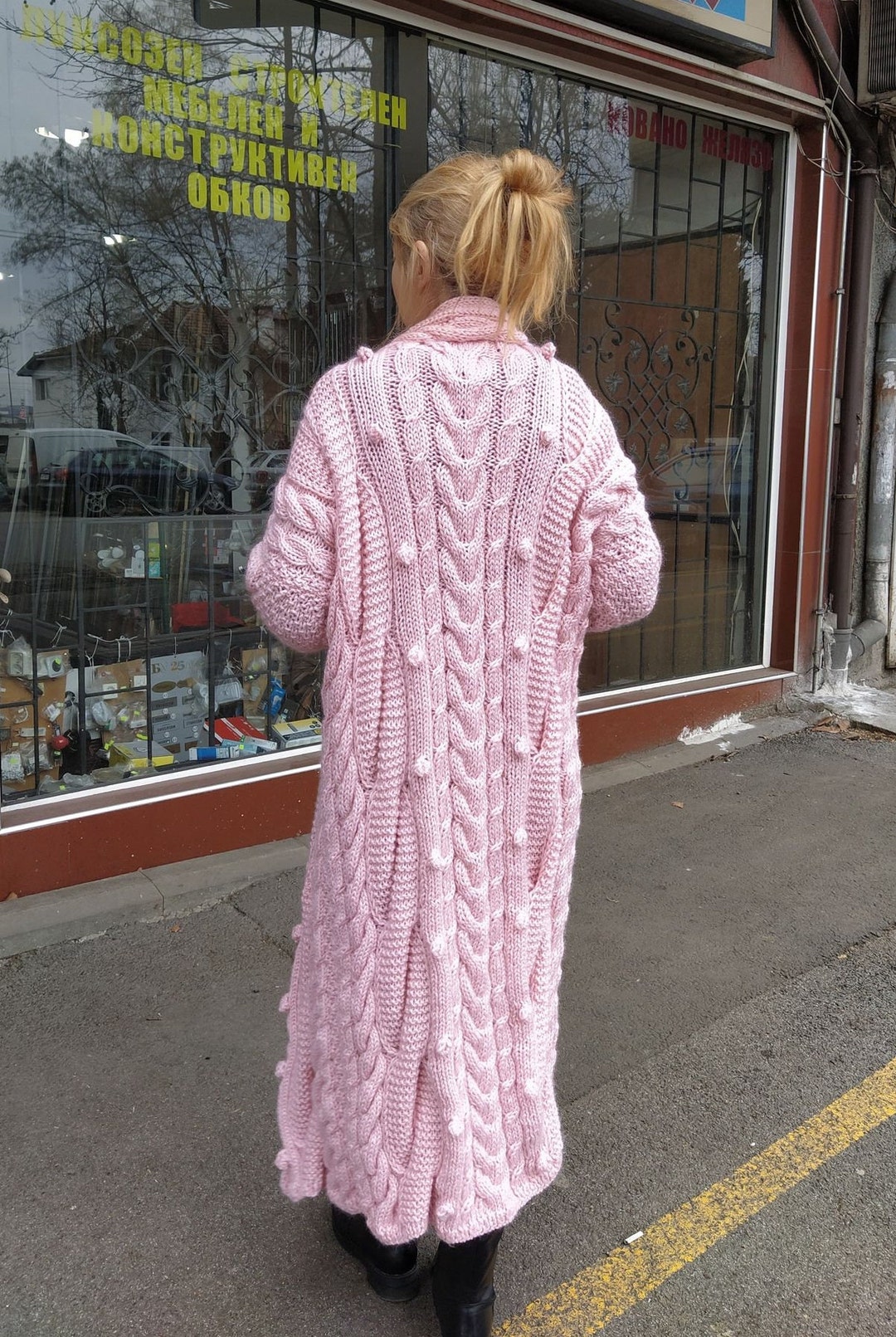 Floor Lengths Sweater Cardigan, Wool Cable Knit Cardigan, Oversize ...