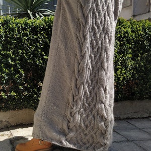 100% Pure Wool, Floor Length Sweater Cardigan, Shawl Collar Cable Knit ...