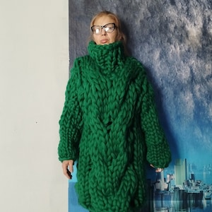 Knit Loopy Merino Wool Long Sweater, Chunky Knit Thick Pullover ...