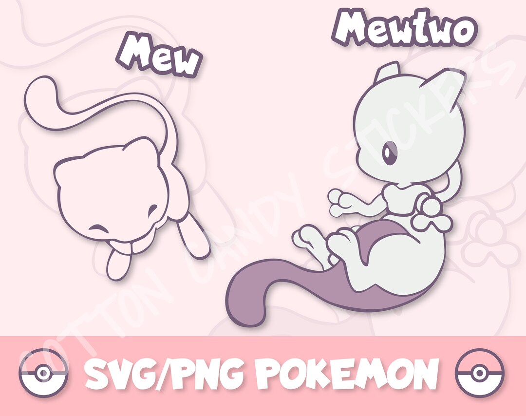 Mew SVG Chibi Mewtwo PNG Layered Silhouette Print Craft - Etsy