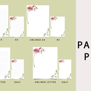 Floral Printable Letter Paper, Red Rose, Line Sheet, Floral Printable ...