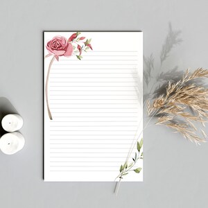 Floral Printable Letter Paper, Red Rose, Line Sheet, Floral Printable ...