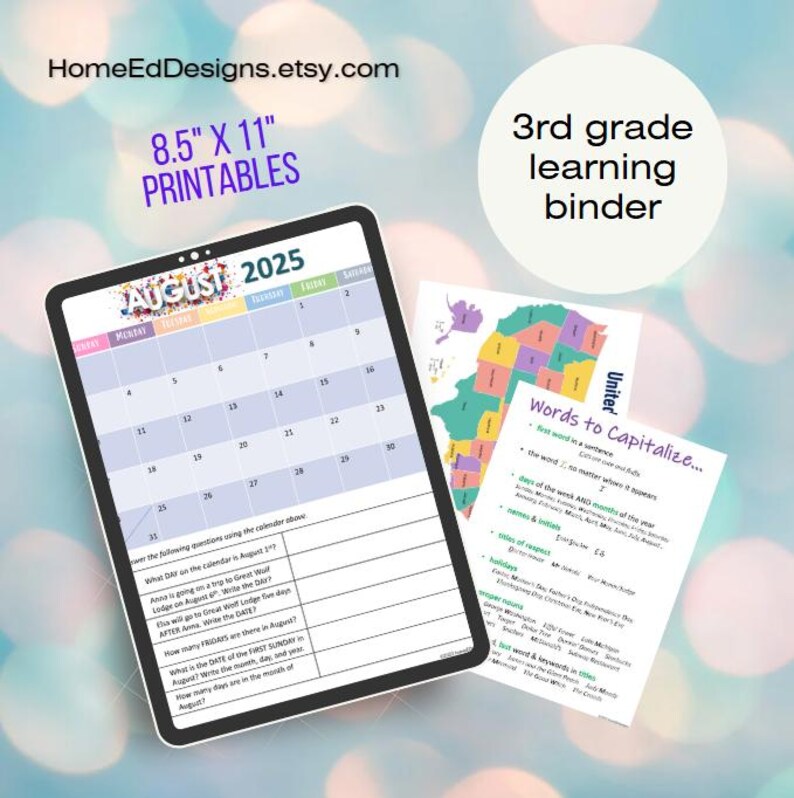 3rd Grade Homeschool Learning Binder, Morning Binder, Morning Menu ...