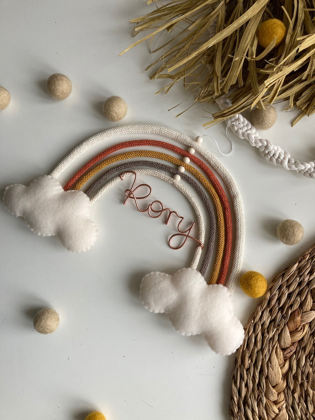 Personalised Rainbow / Kids Gift / Nursery Decor / Knitted Wire / Baby ...