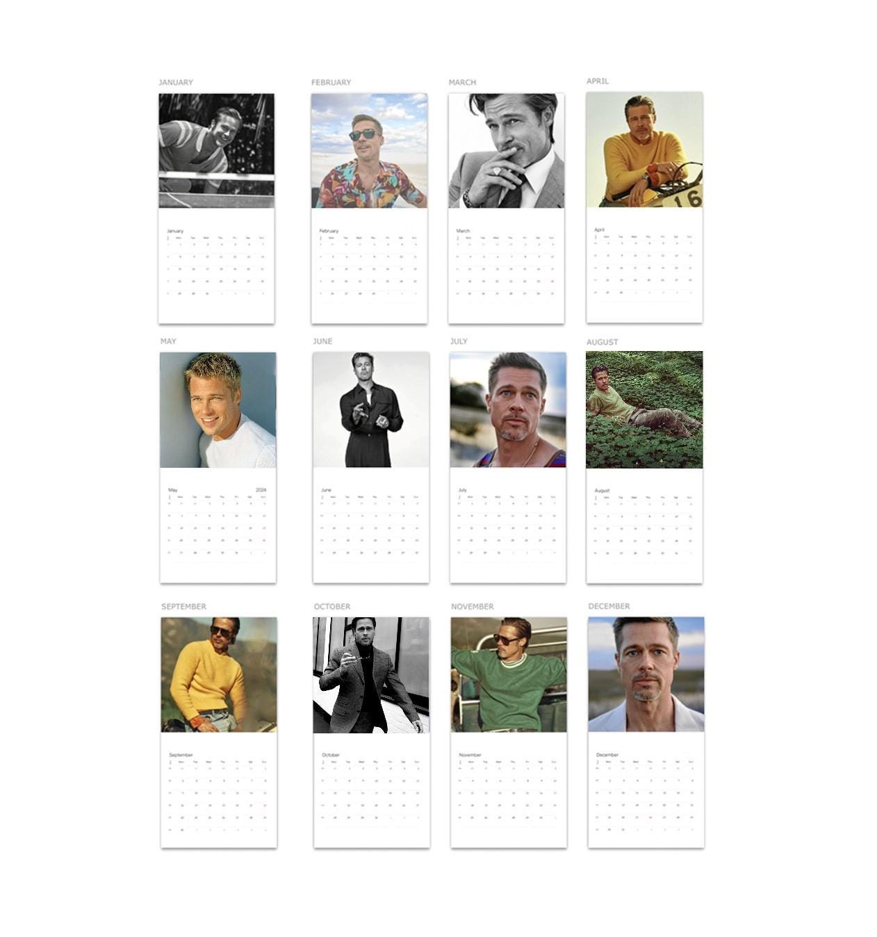 Brad Pitt 2026 Wall Calendar: Celebrity Fan Gift - Etsy