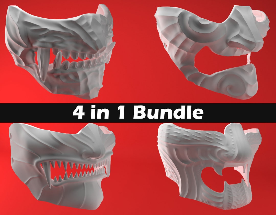 Samurai Masks 4 in 1 Bundle, Oni Masks, STL, 3D Models, Printable ...