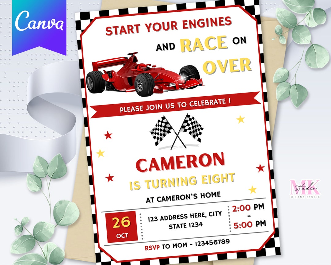 Red Race Car Birthday, Editable Two Fast Birthday Invitation, Racing ...