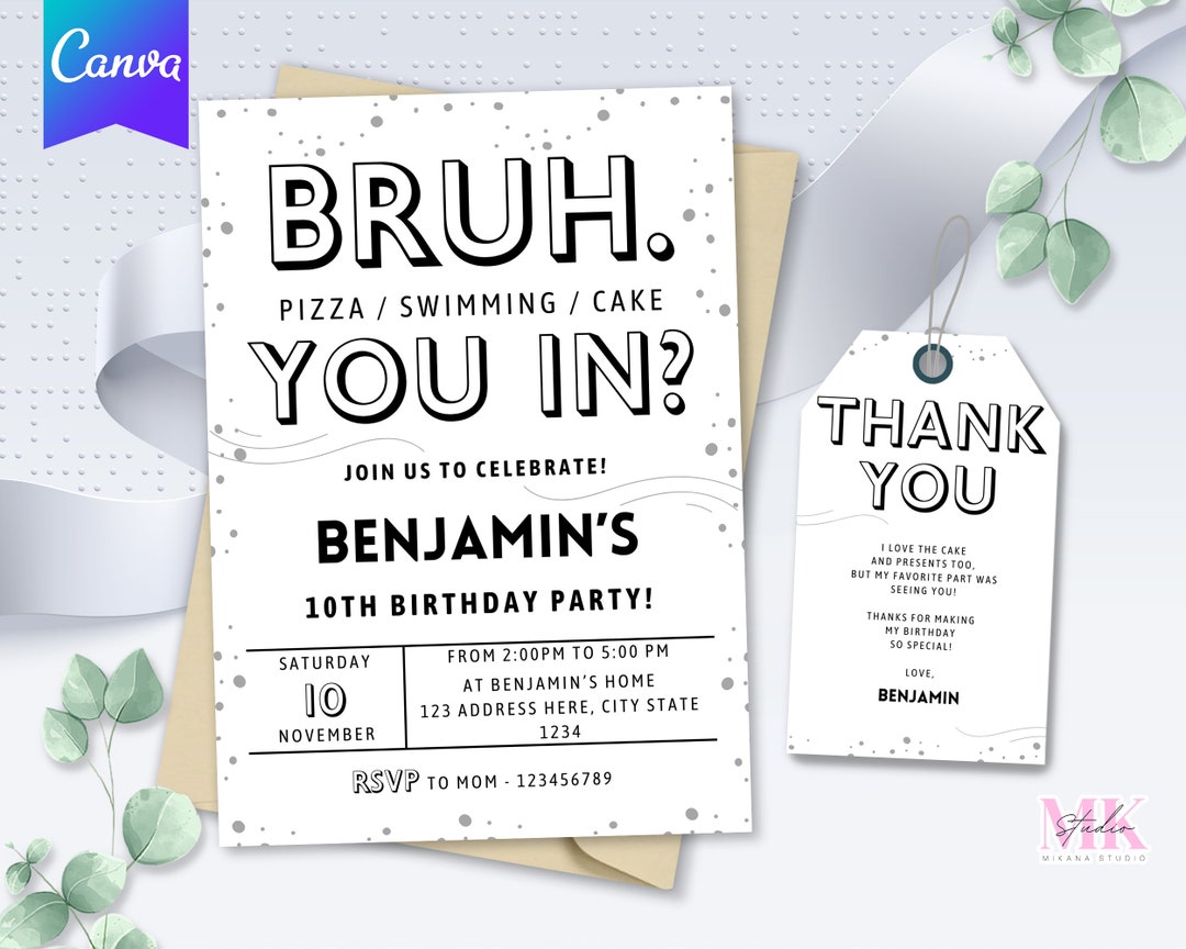 Bruh Monochromatic Birthday Invitation, Editable Bruh Birthday Party ...