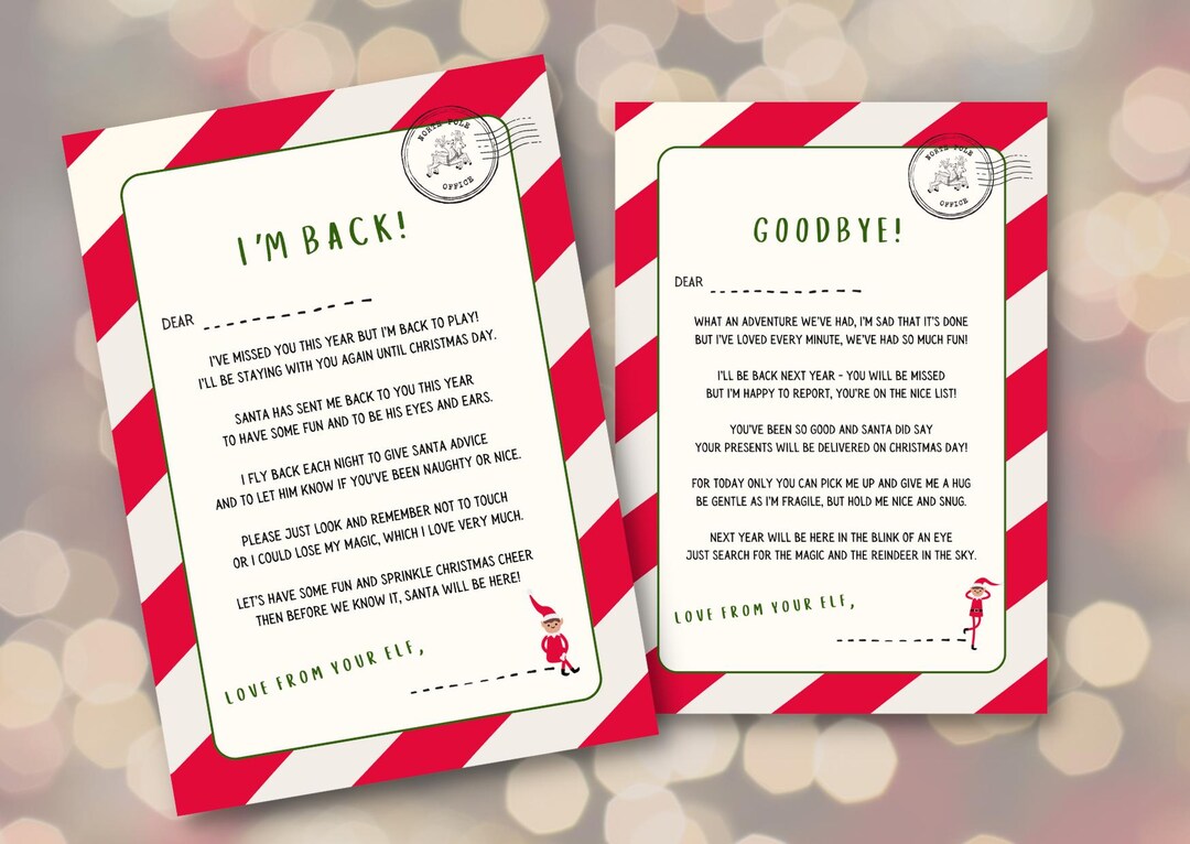 Elf Return Letter, Elf I'm Back Letter, Elf Goodbye Letter, Elf Welcome ...