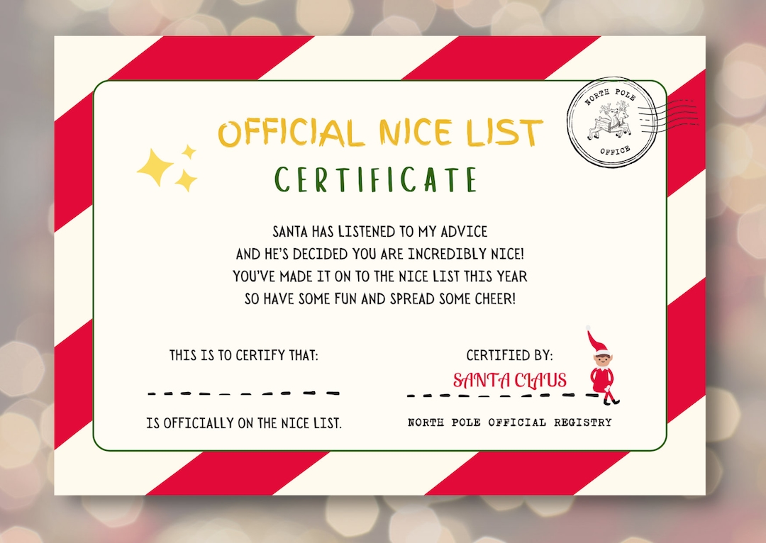 Elf Nice List Certificate, Letter From Santa, Printable Elf Activities ...