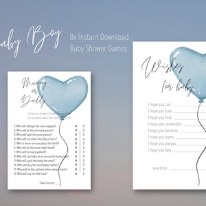 Blue Heart Balloon Baby Shower Games Baby Shower Game Bundle - Etsy