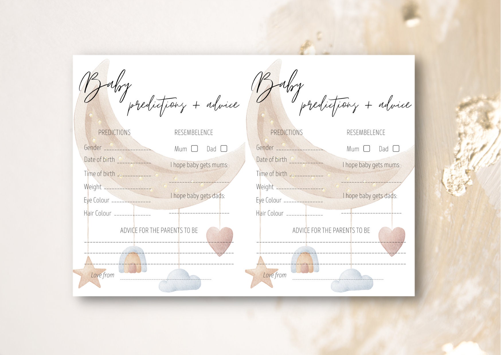 Neutral Moon & Stars Baby Predictions Card, Advice for Parents, Baby ...