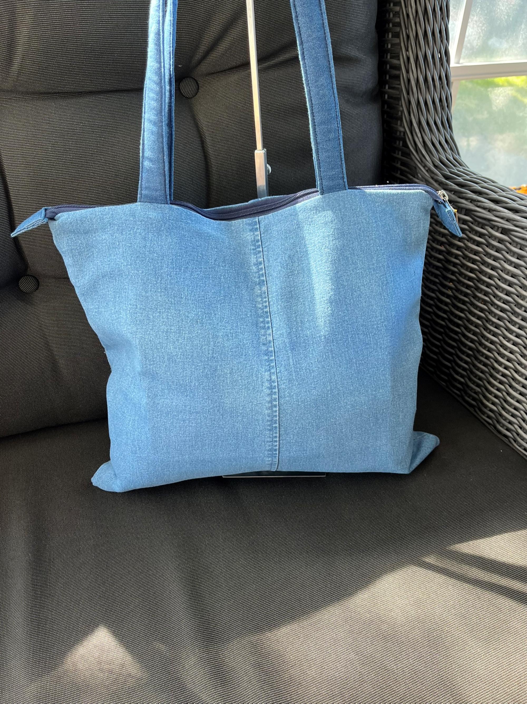 Denim Tote Bag With House Design. - Etsy