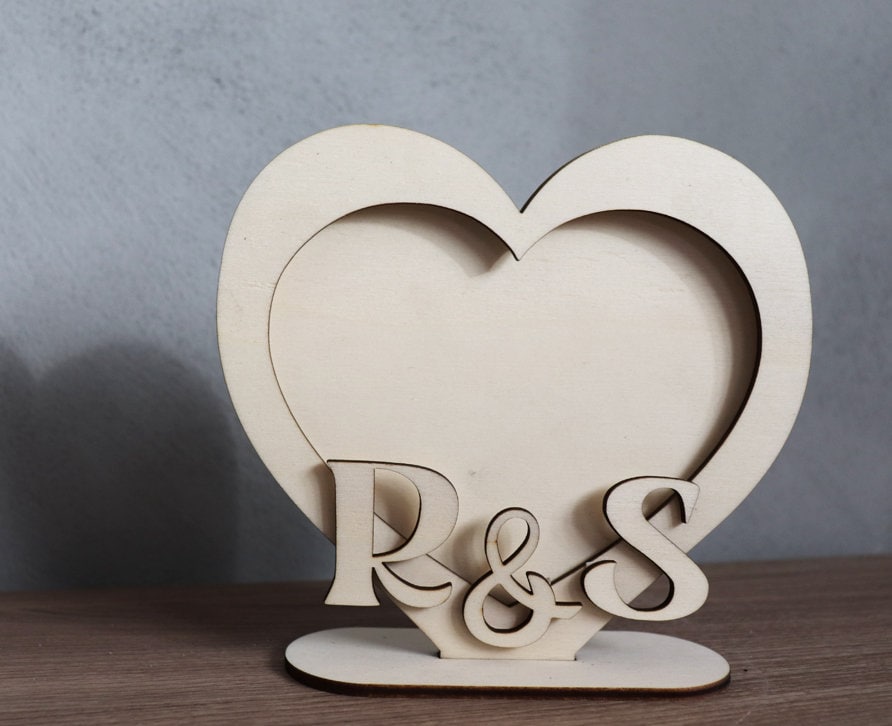 Wooden Heart Frame With Name Photo Holder With Initials - Etsy