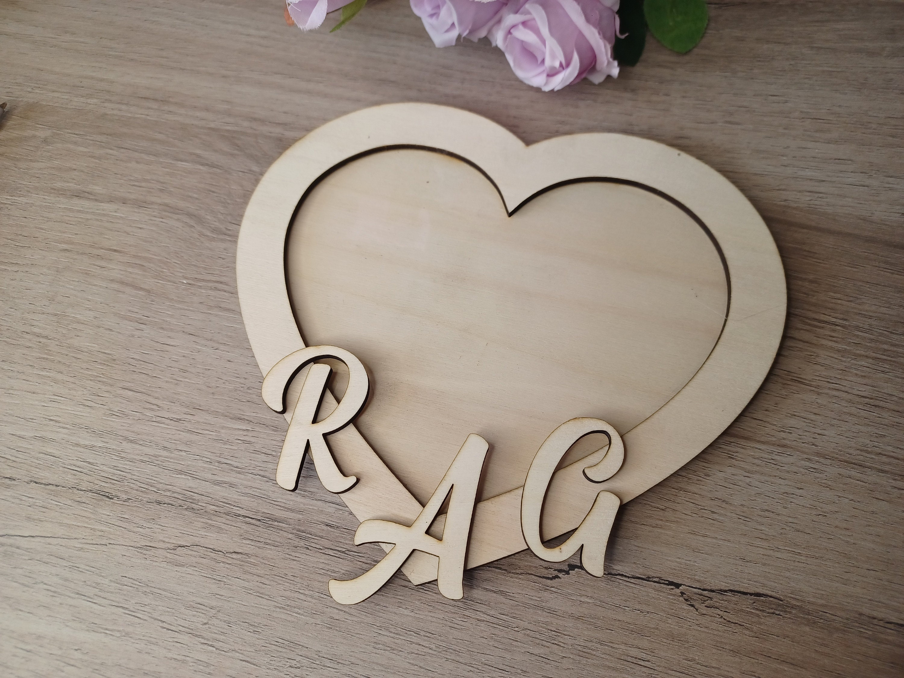 Wooden Heart Frame With Name Photo Holder With Initials - Etsy