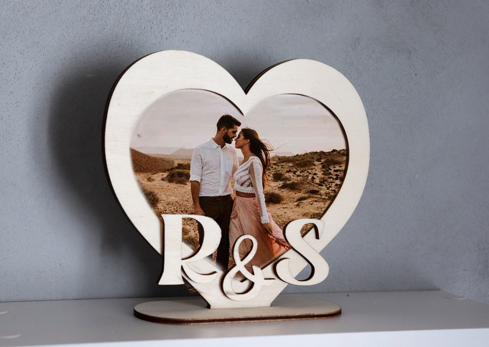 Wooden Heart Frame With Name Photo Holder With Initials - Etsy