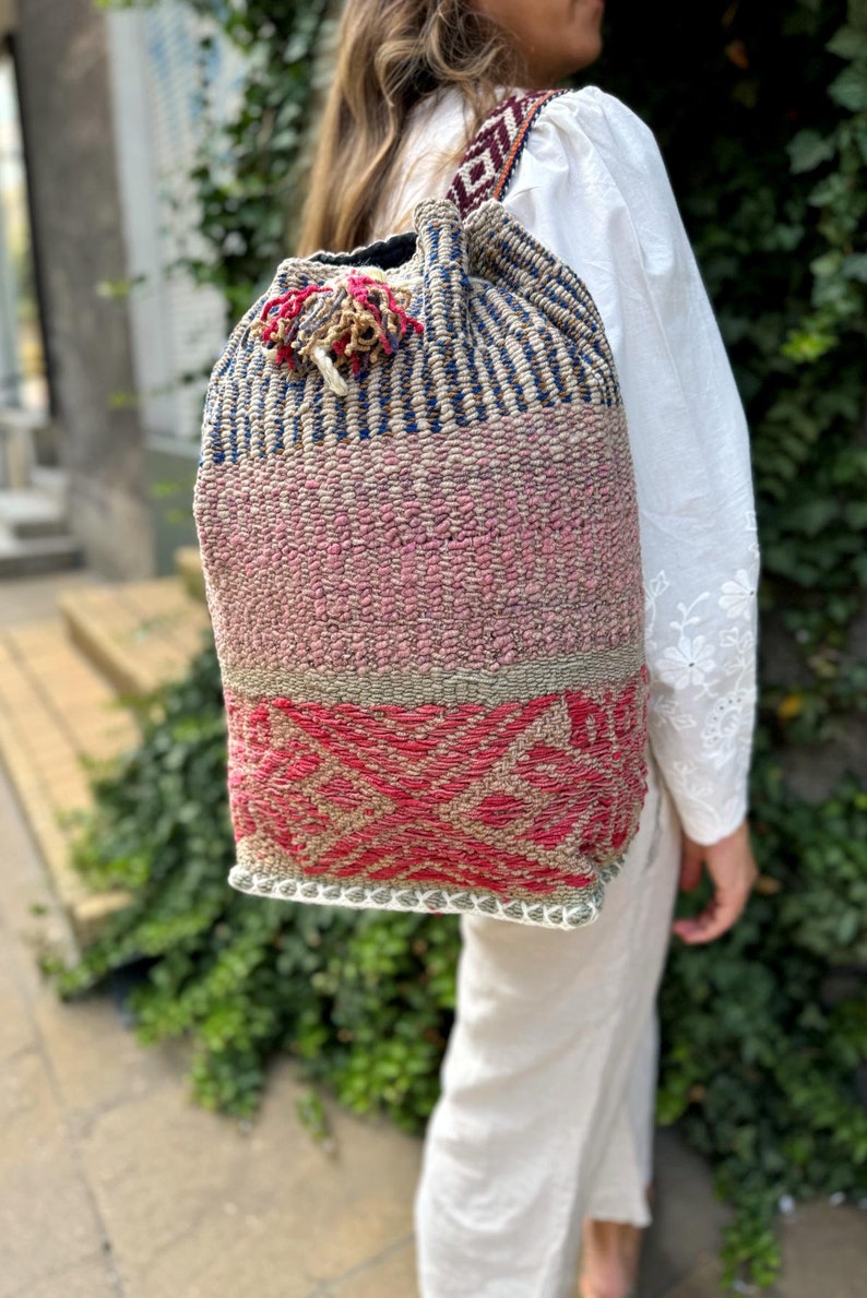 Large Backpack, Sack Bag Made of Pastel Pink Sheep's Wool, Made in Peru ...