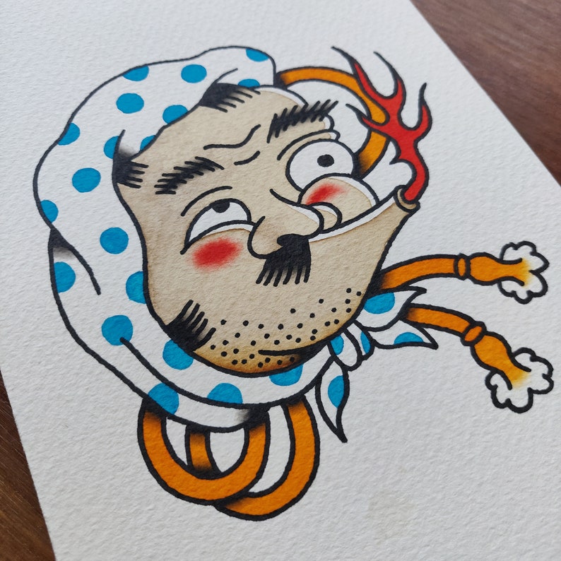 Hyottoko • Japanese Traditional Tattoo Flash Sheet Painting • Irezumi ...