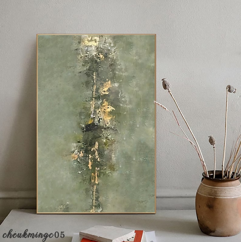 Beige und Grüne Textur Wand Kunst auf Leinwand Große minimalistische Malerei Beige Wand Kunst ...