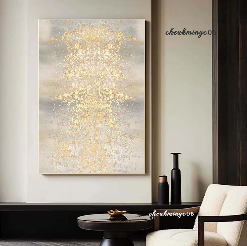 Beige and Gold Minimalist Painting on Canvas Large Plaster Beige ...