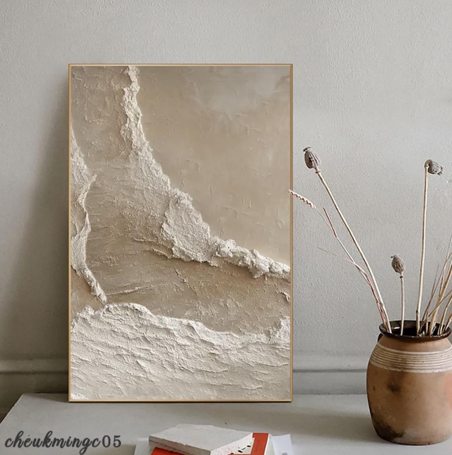 Beige Textured Abstract Painting: 3D Ocean Waves, Boho Wall Art - Etsy