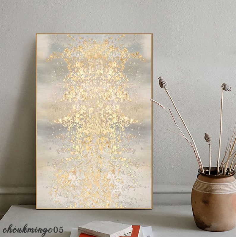 Beige and Gold Minimalist Painting on Canvas Large Plaster Beige ...