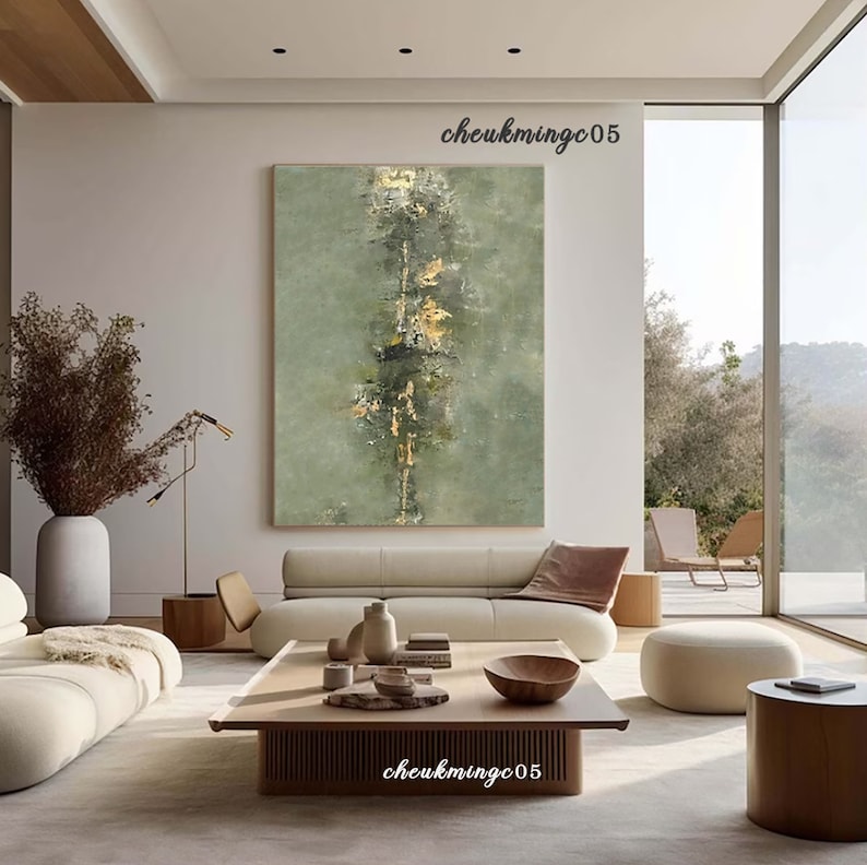 Beige und Grüne Textur Wand Kunst auf Leinwand Große minimalistische Malerei Beige Wand Kunst ...